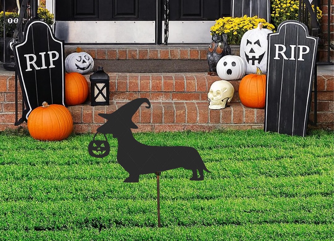 Howl-weenie Witchy Weiner Dog Halloween Decor Garden Stake Halloween ...