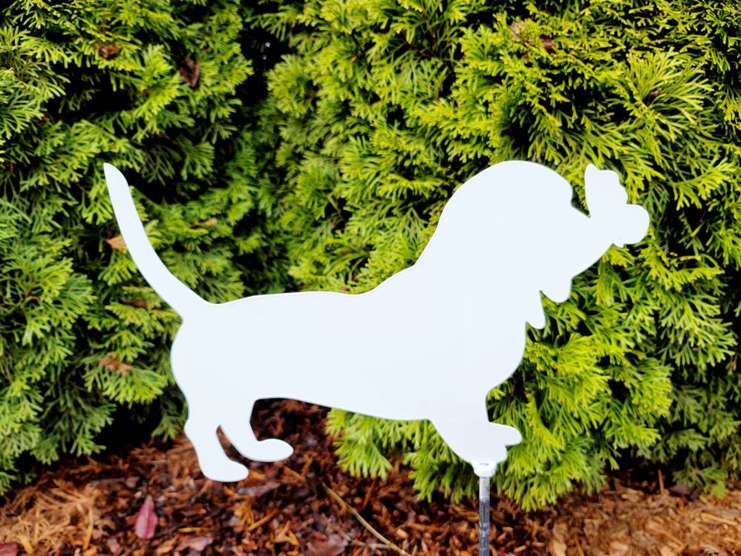 Basset Hound With Butterfly Metal Garden Stake Decoration, Yard Art ...