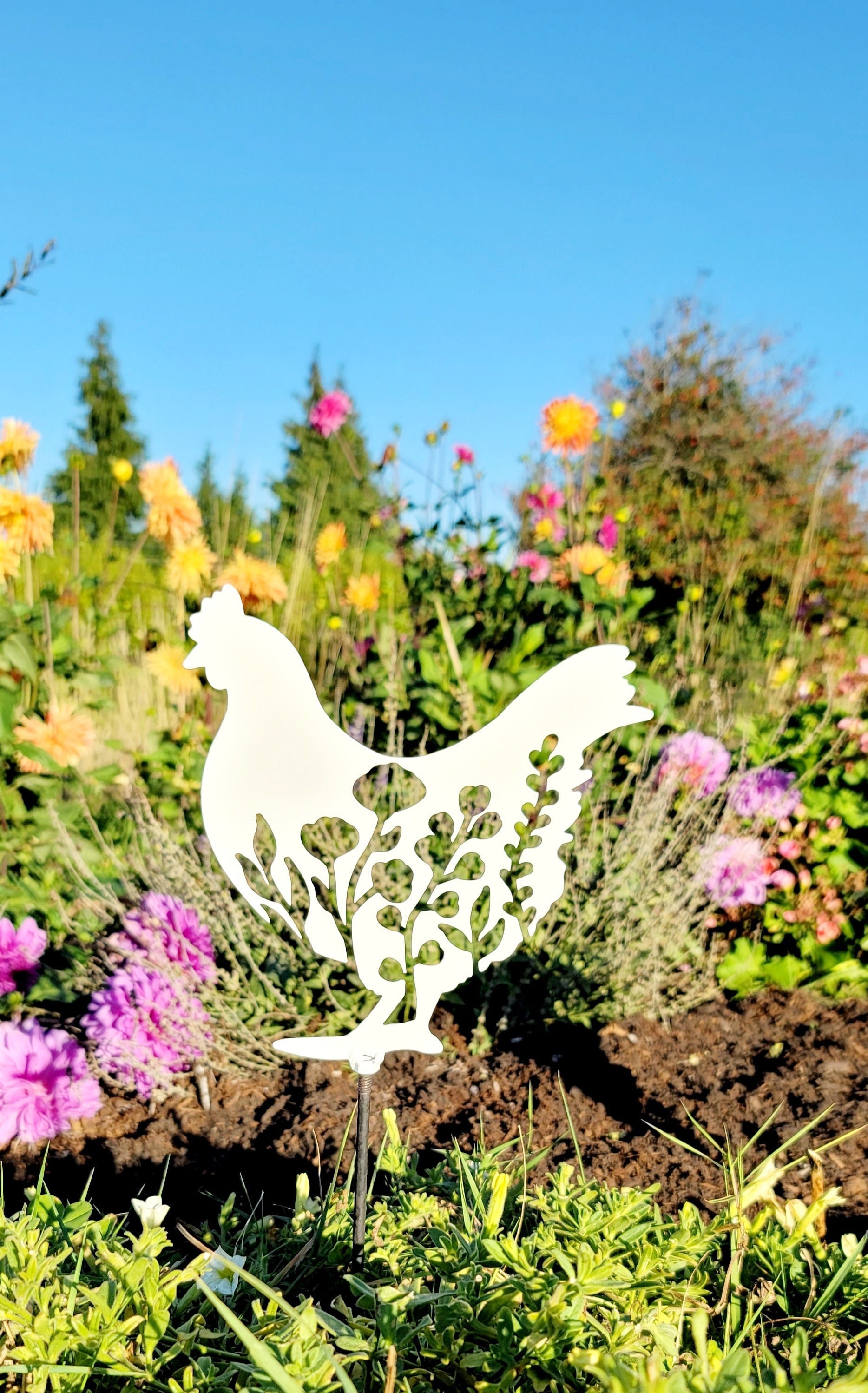 Metal Art Floral Garden Chicken Stake Decoration Gift Yard | Etsy