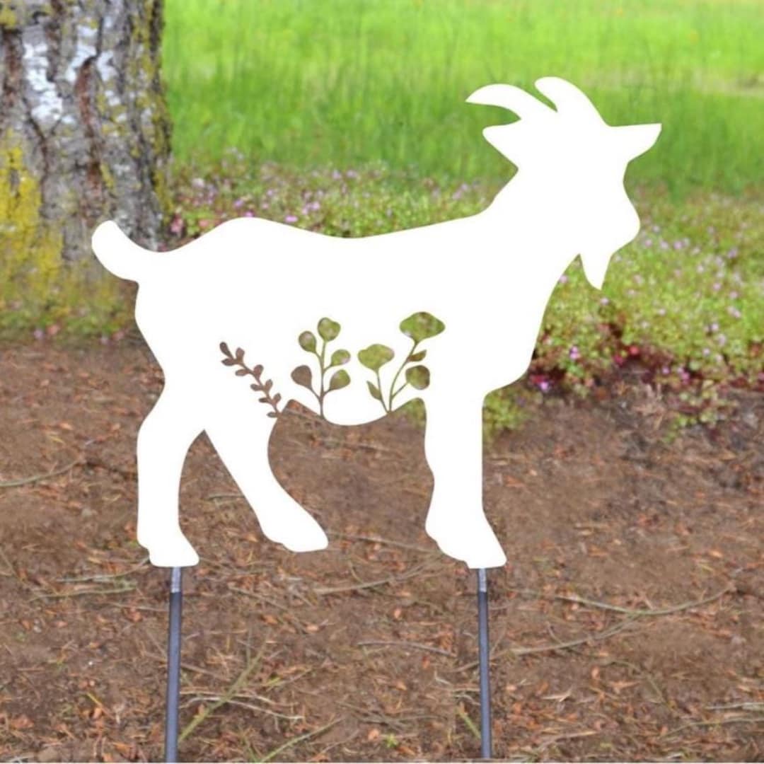 Floral Goat Garden Stake Metal Goat Yard Art Personalized Farm Decor ...
