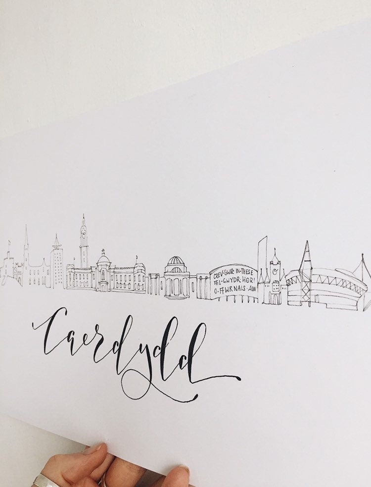 Cardiff Skyline, Cardiff Line Drawing, Caerdydd Drawing - Etsy