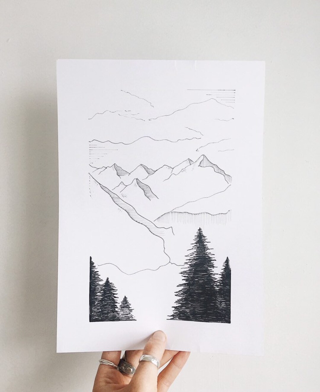 Mountain Landscape Line Drawing - Etsy