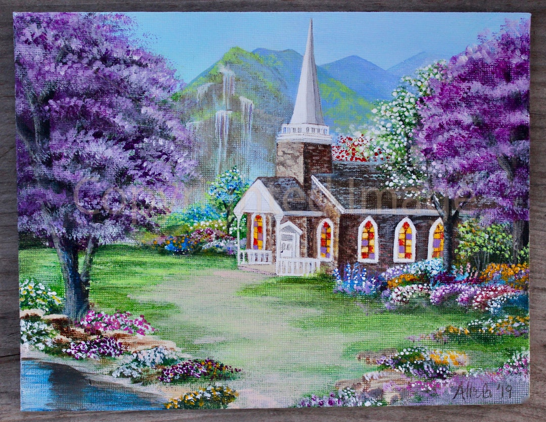 Spring Church Painting canvas Print - Etsy