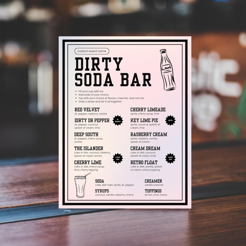 Dirty Soda Bar Menu Printable Custom Drink Bar Sign Editable Canva ...