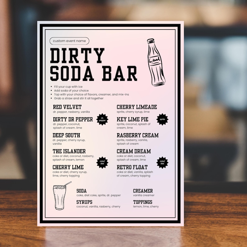 Dirty Soda Bar Menu Printable Custom Drink Bar Sign Editable Canva ...