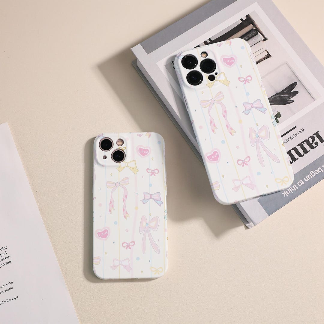 White Striped Bow iPhone Case, Lens All Inclusive Phone Case for iPhone ...