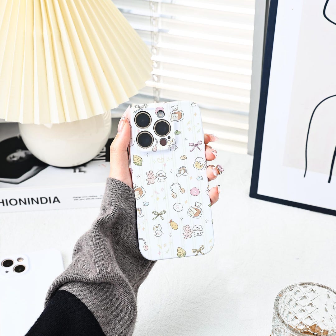 Cute Bunny Doodle iPhone Case, Lens All Inclusive Matte Phone Case for ...