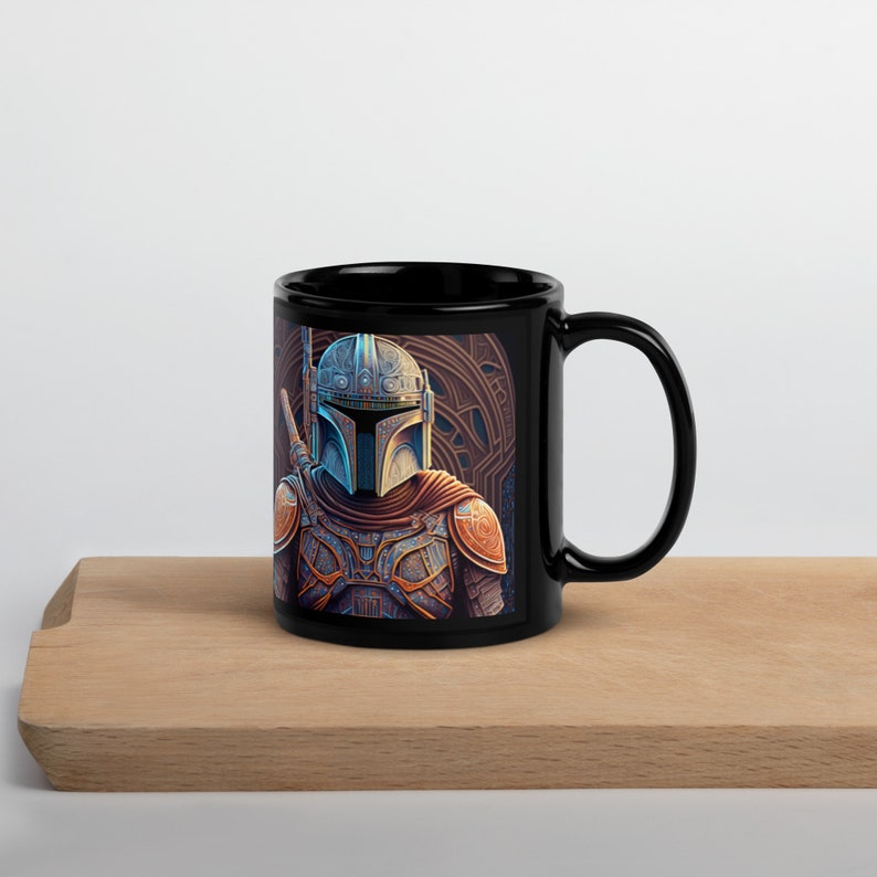 Star Wars Mandalorian Mug | Stylized Mando Sci Fi Art Black Mug | Pop ...