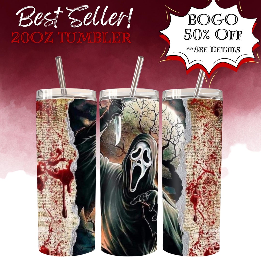 Ghostface Newspaper Cut Out Sip With a Scare in Comic Style 20oz Custom ...