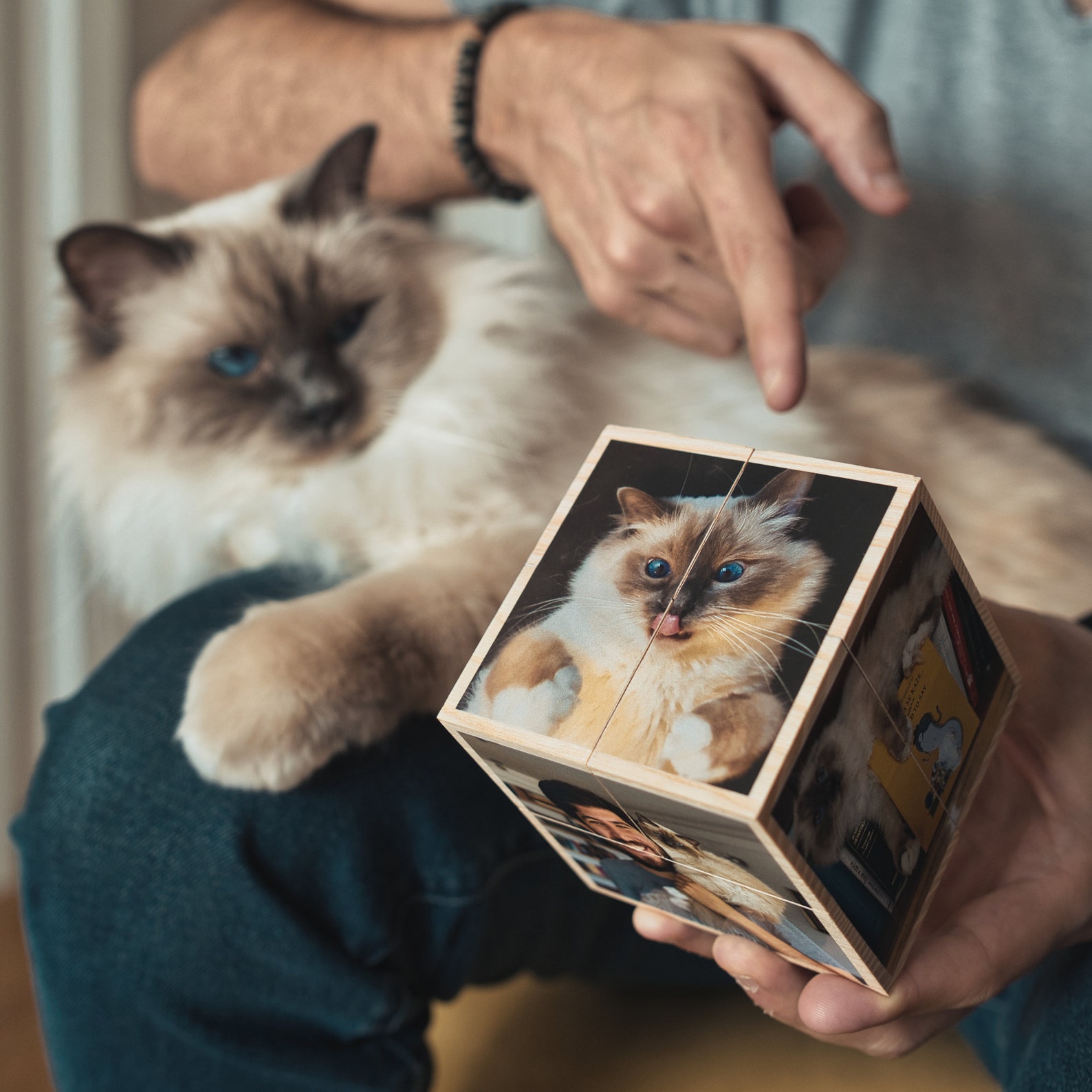 Photo Gift Wooden Photo Cube With 11 Pictures Anniversary Gift ...