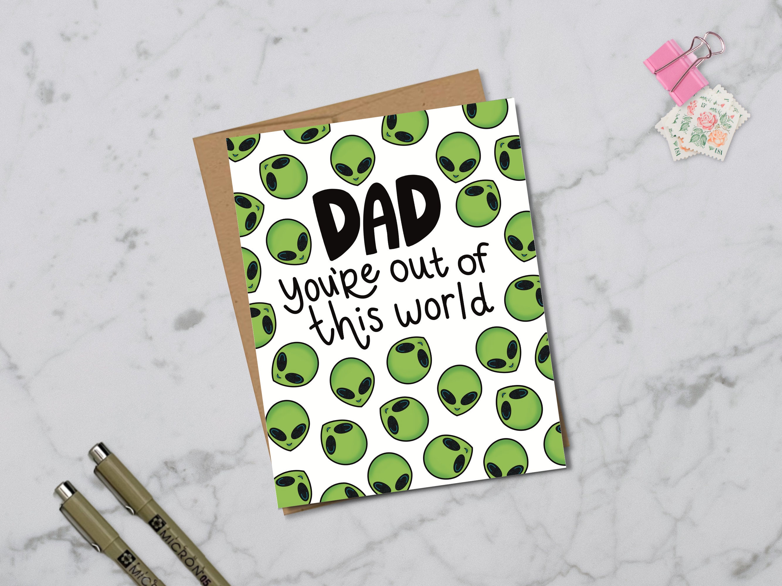 Alien Father's Day Card You're Out of This World UFO Father Birthday ...