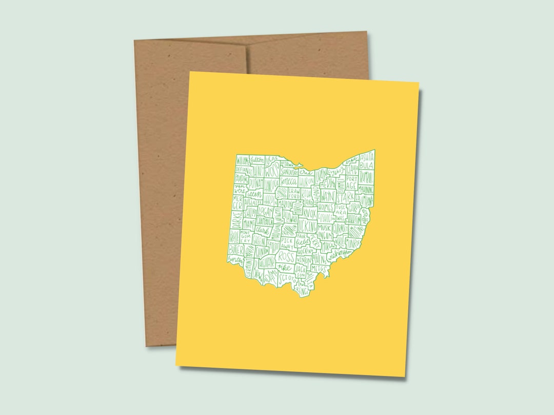 Ohio Map Greeting Card, Card for Ohio Lovers, Ohip State Card, Card ...