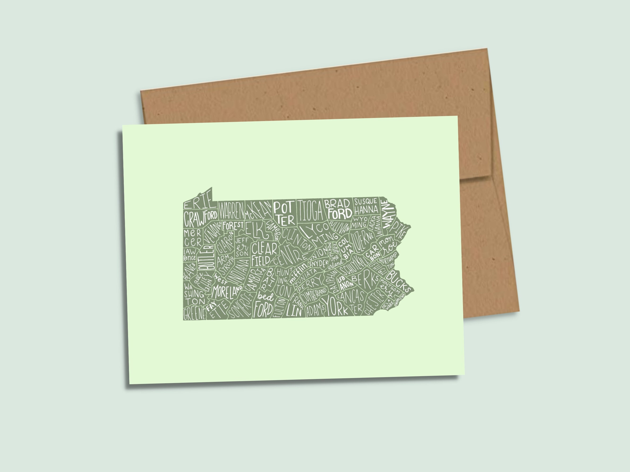 Pennsylvania Map Greeting Card, Card for PA Lovers, Pennsylvania Map ...