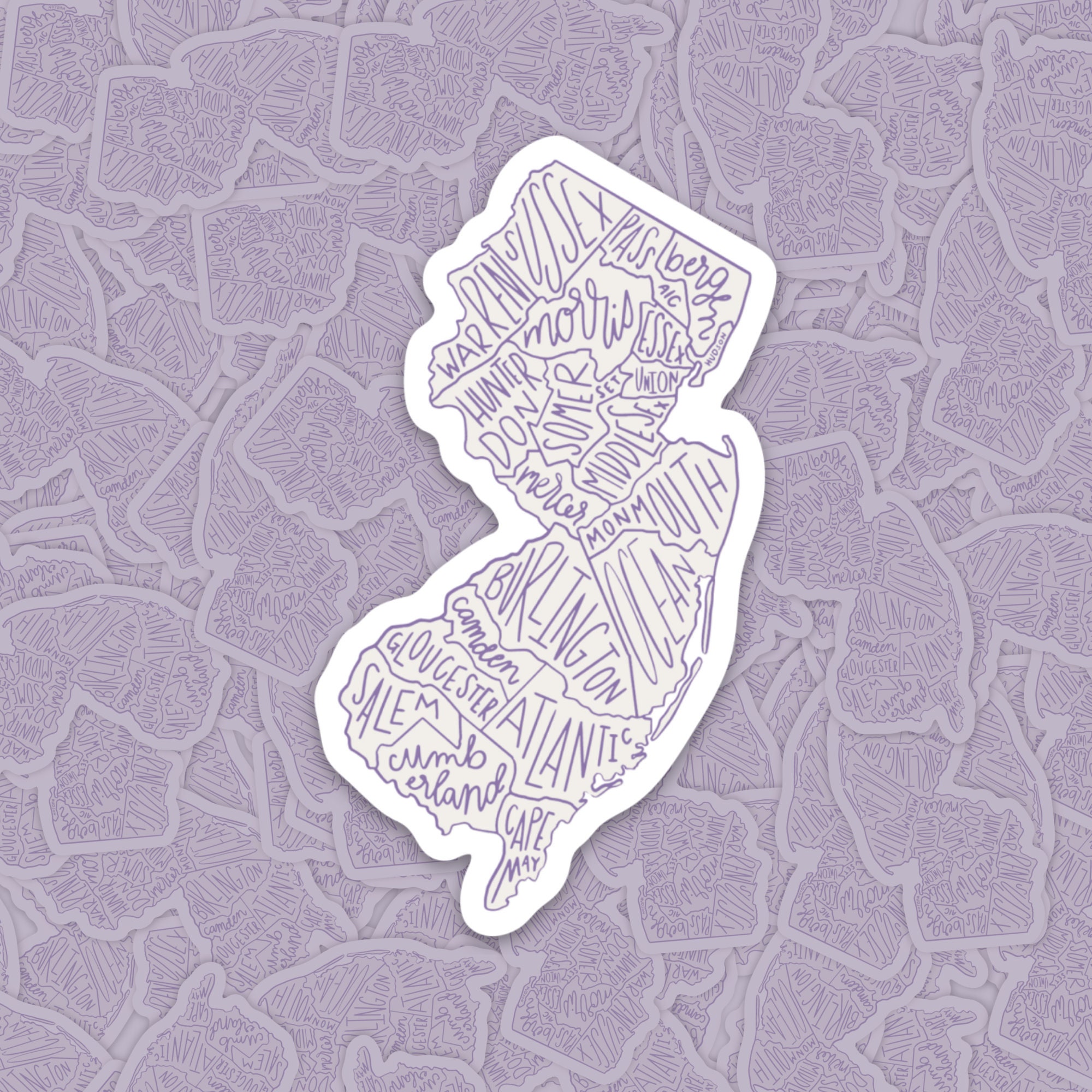 New Jersey Sticker, NJ Map With Counties Sticker, Sticker for New ...