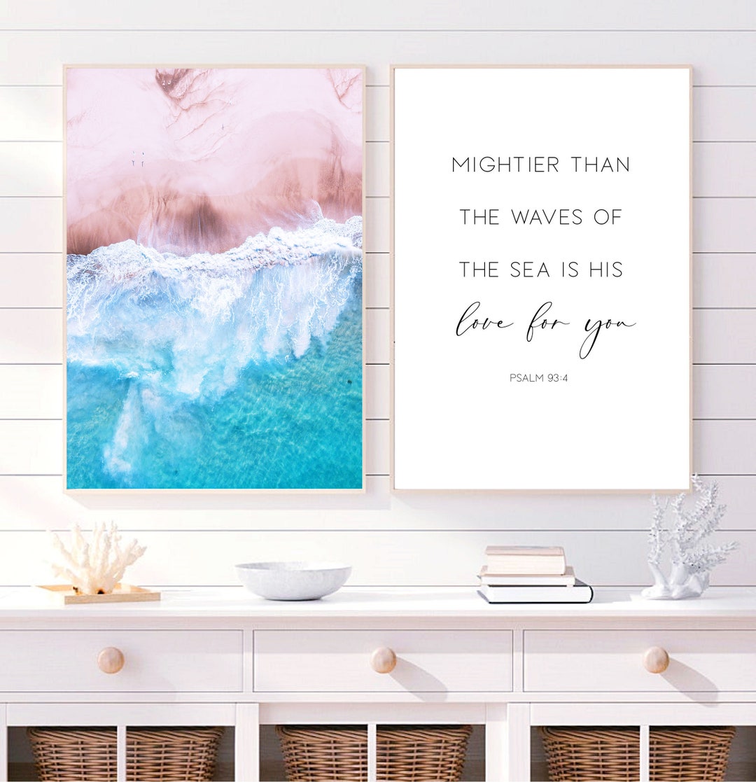 Mightier Than the Waves, 2 Piece Wall Art, Scripture Print Set ...
