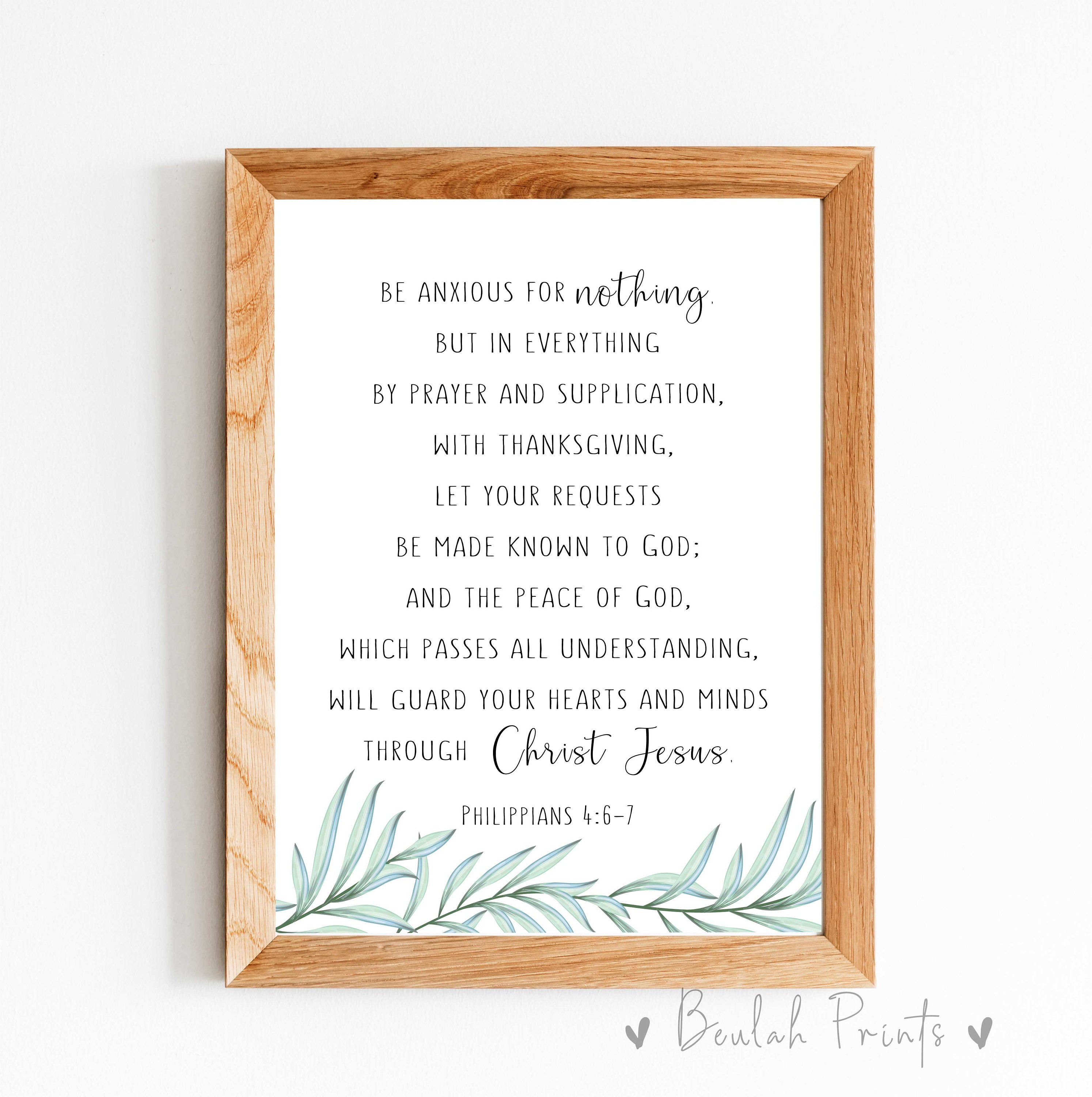 Be Anxious for Nothing, Philippians 4:6, Christian Wall Art, Bible ...