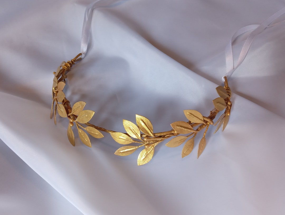 Gold Head Wreath, Gold Leaves Wreath, Greek Goddess Wreath, Handmade ...