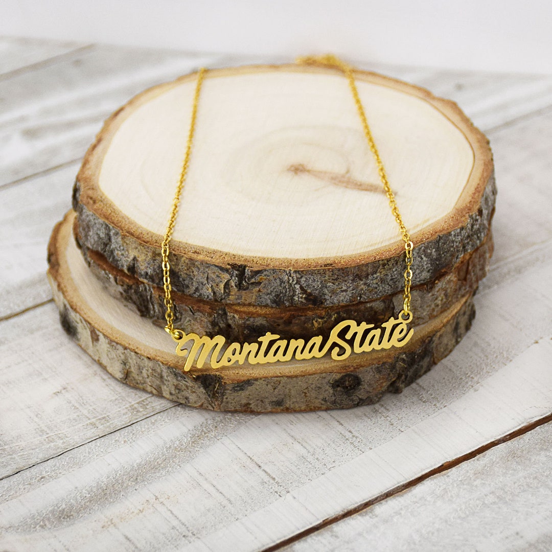 Montana State Script Necklace Bobcats MSU Gold Colored Officially ...