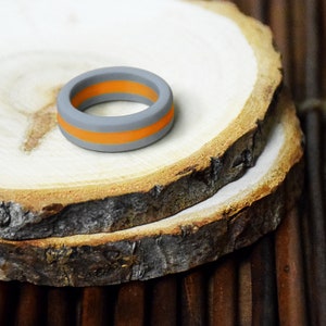 Gray With Orange Stripe Silicone Ring - Etsy