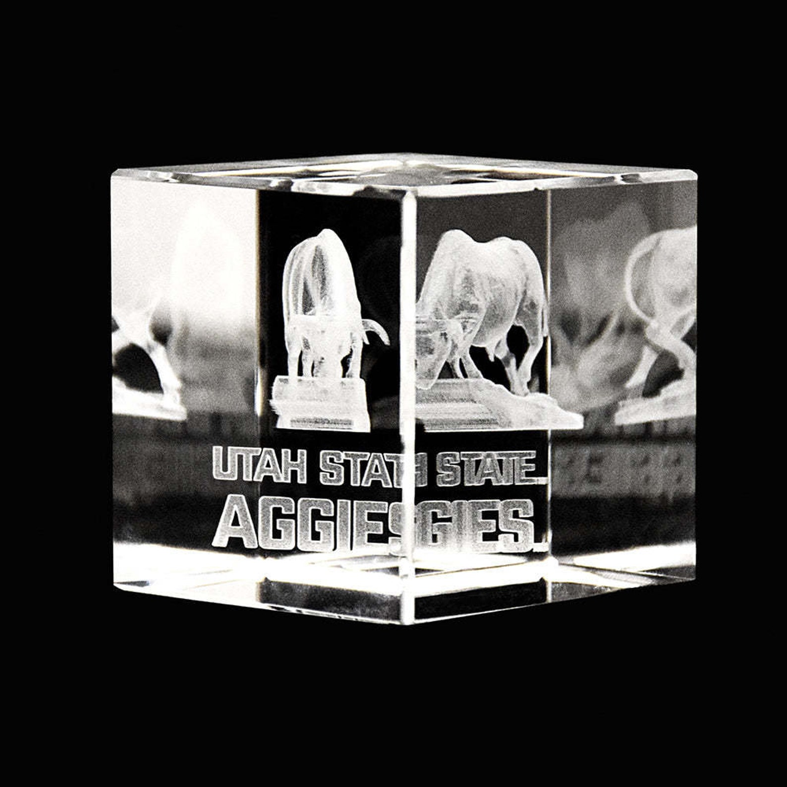 Utah State University Aggies Bull Logo Laser Engraved Crystal Cube ...