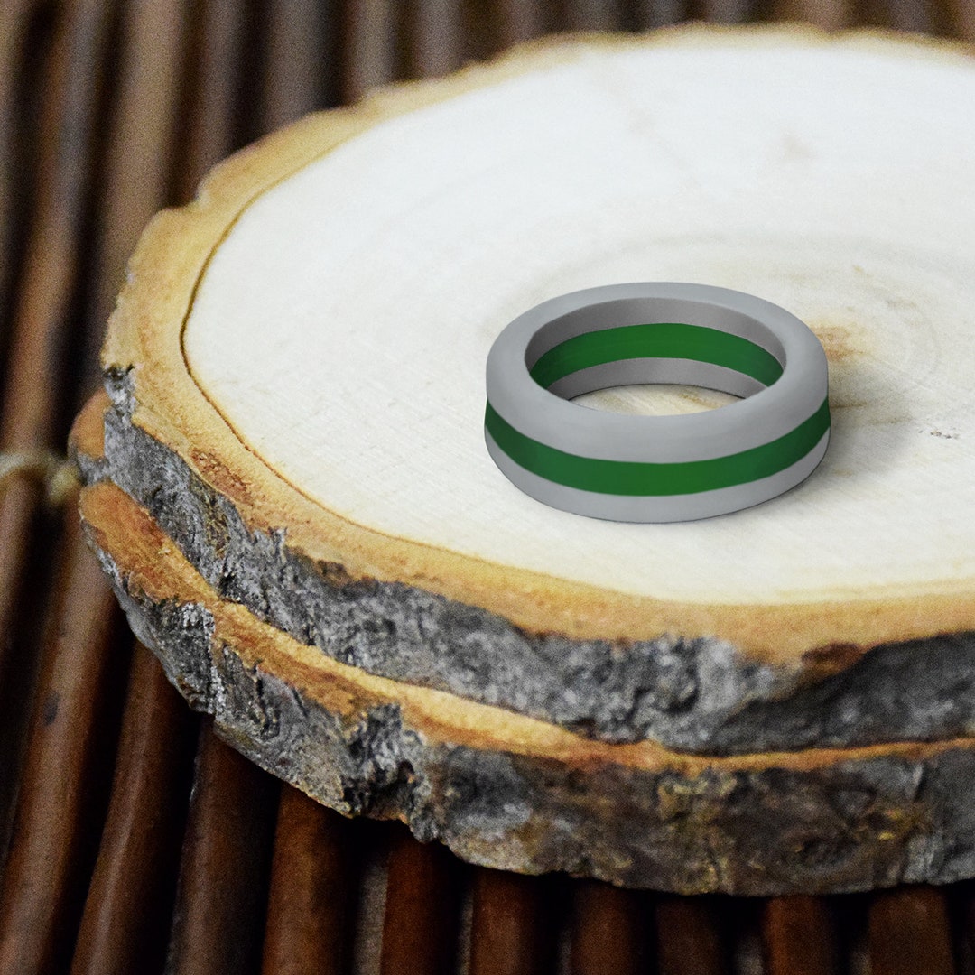 Gray With Green Stripe Silicone Ring - Etsy