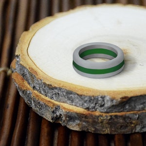 Gray With Green Stripe Silicone Ring - Etsy