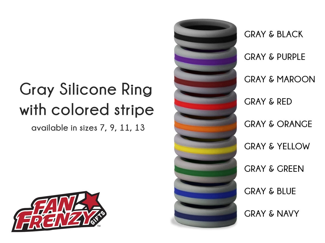 Gray With Colored Striped Silicone Ring 9 Color Options - Etsy