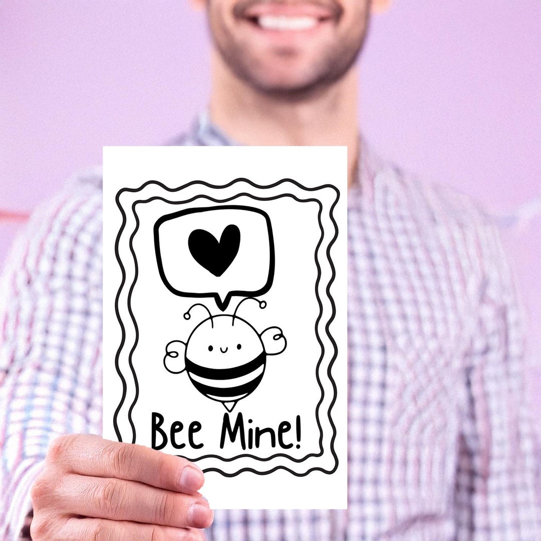 Bee Mine Doodle Greeting Card Template - Etsy
