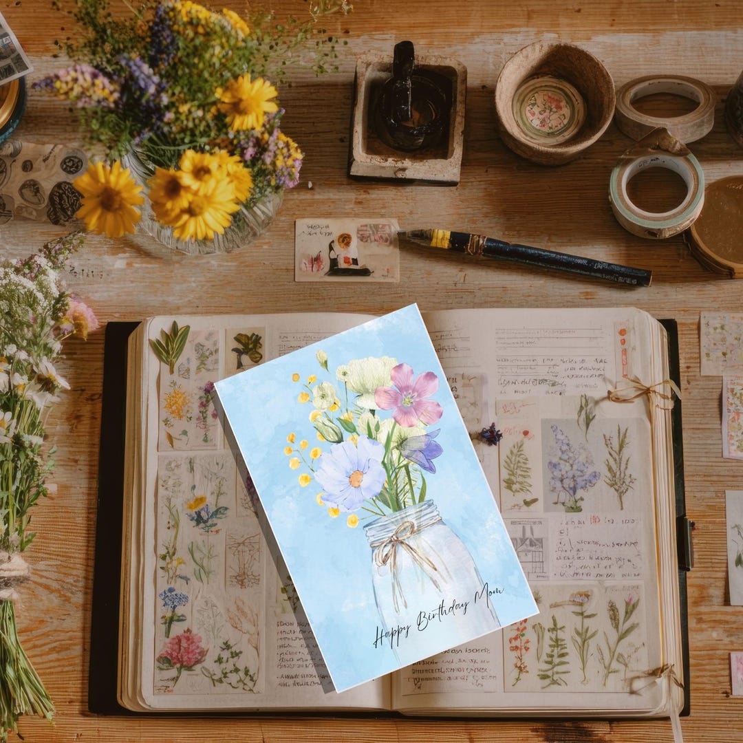 Watercolor Flower Birthday Card Template - Etsy