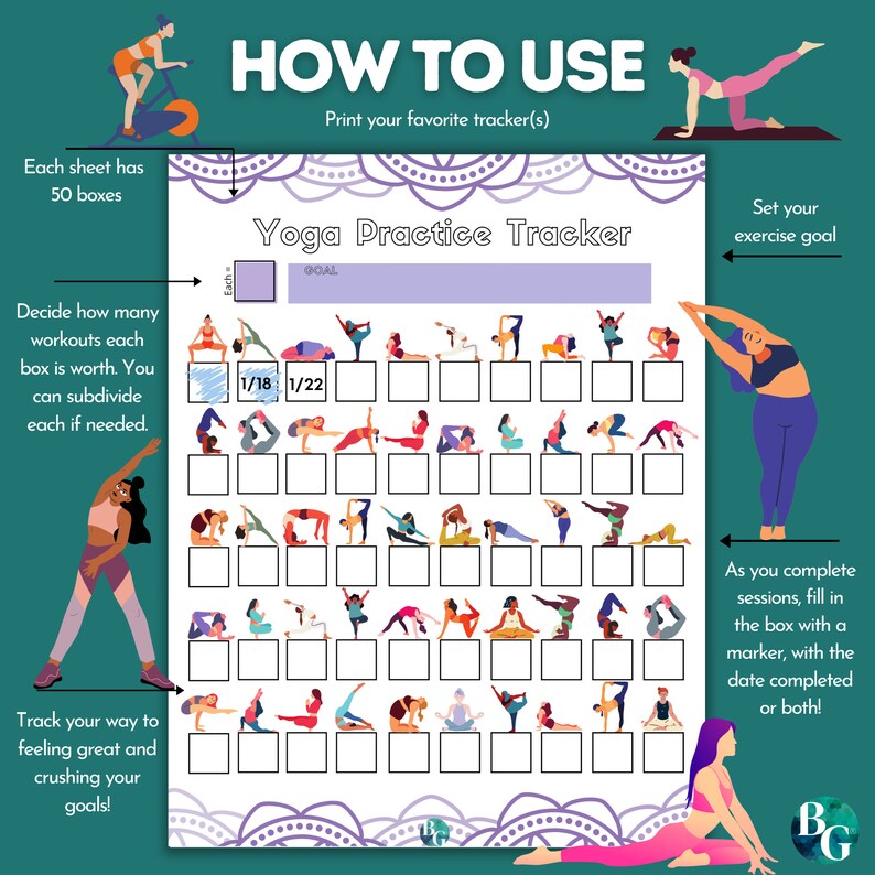 Yoga Practice Tracker Log Printable Coloring Chart - Etsy