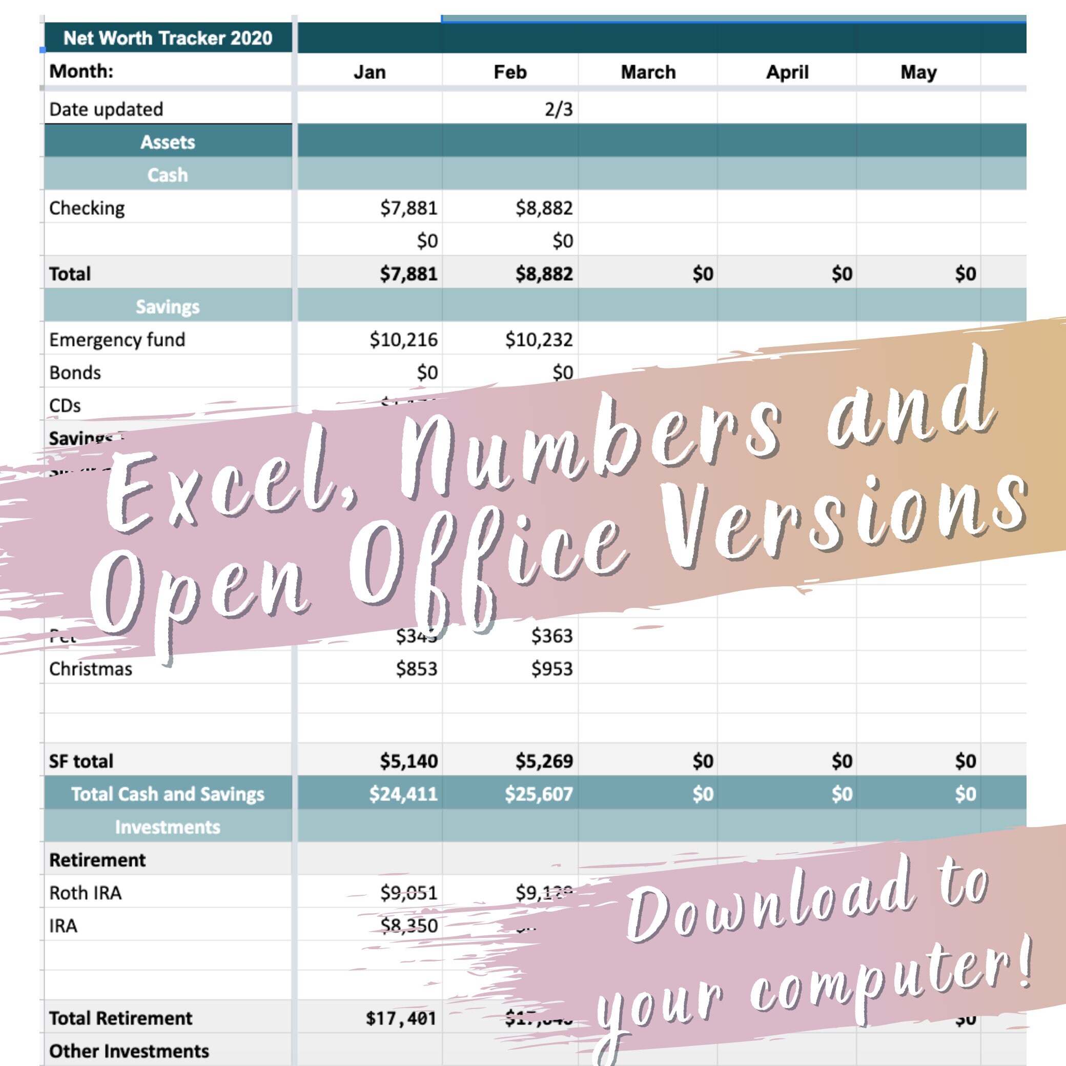 Annual Net Worth Spreadsheet Tracker - Customizable, Year-at-a-glance ...