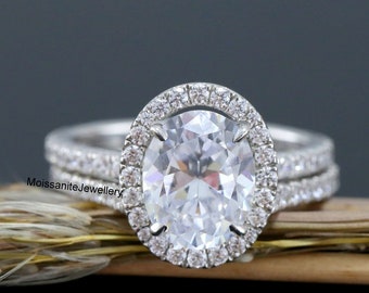 Unique Oval Cut Insert Wedding Ring Set 14k White Gold Ring - Etsy