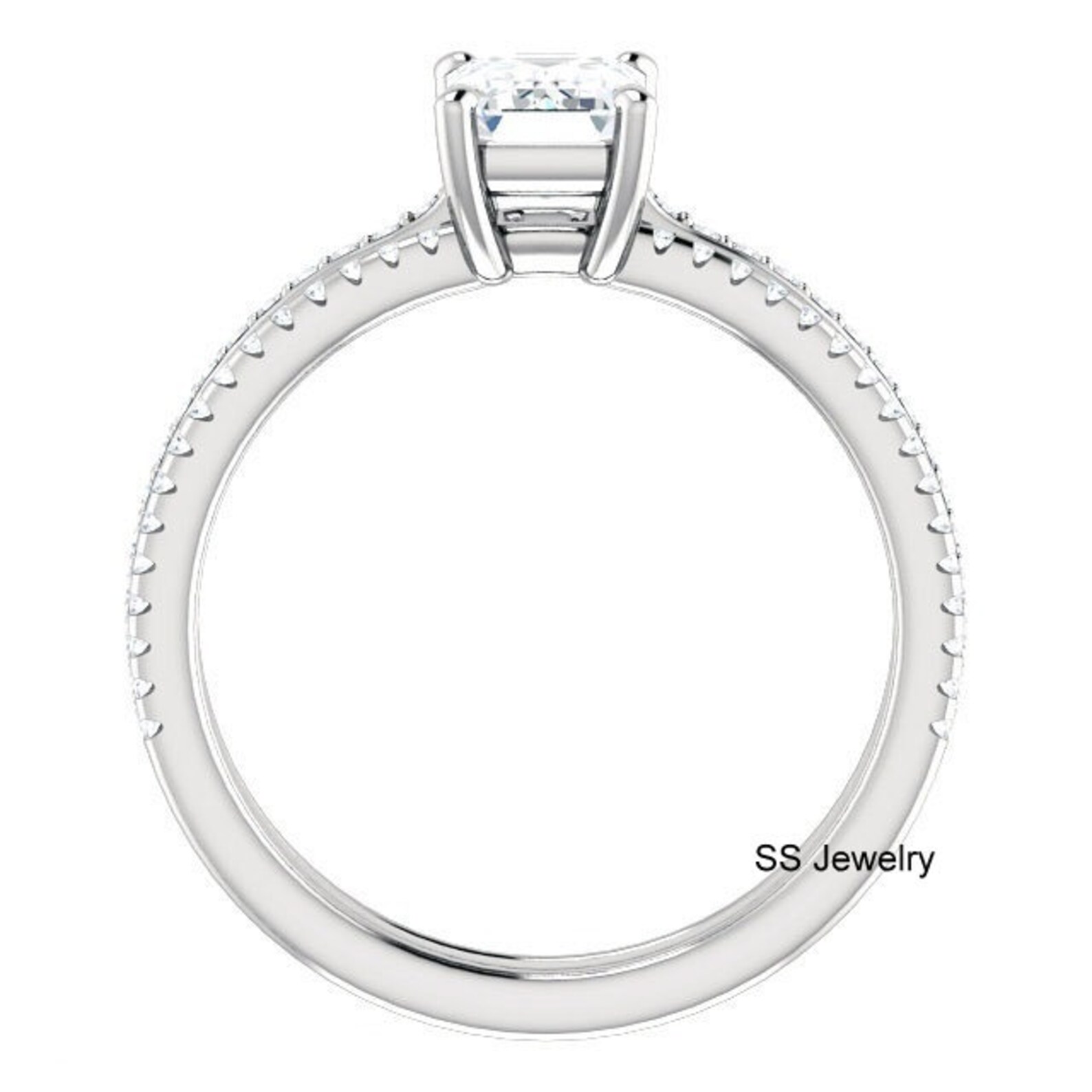 Three Shank Solitaire Ring for Engagement 2 Ct Emerald Cut - Etsy