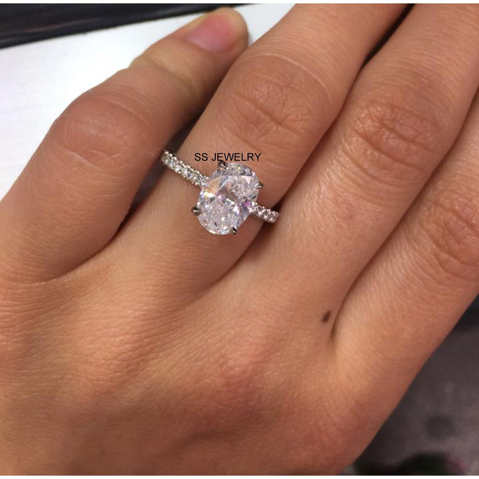 2 00 Ct Oval Cut Moissanite Ring Hidden Halo Engagement Ring Etsy