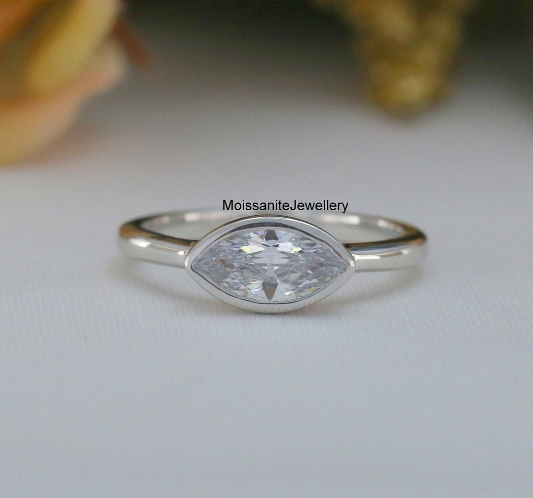 East West Marquise Diamond Ring, 10x5 MM Marquise Moissanite Diamond ...