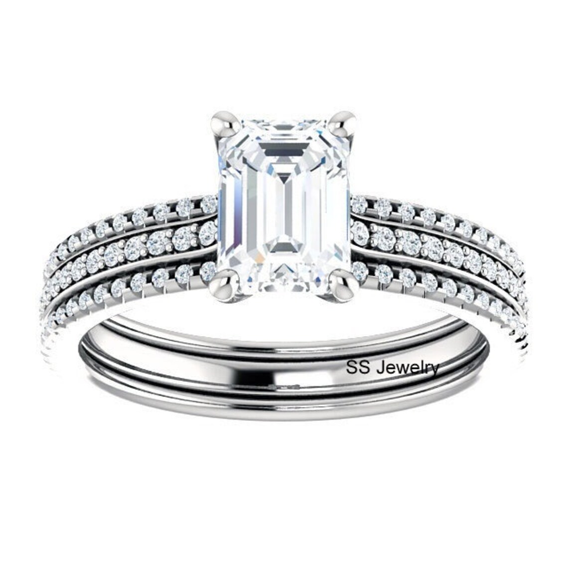 Three Shank Solitaire Ring For Engagement 2 Ct Emerald Cut | Etsy