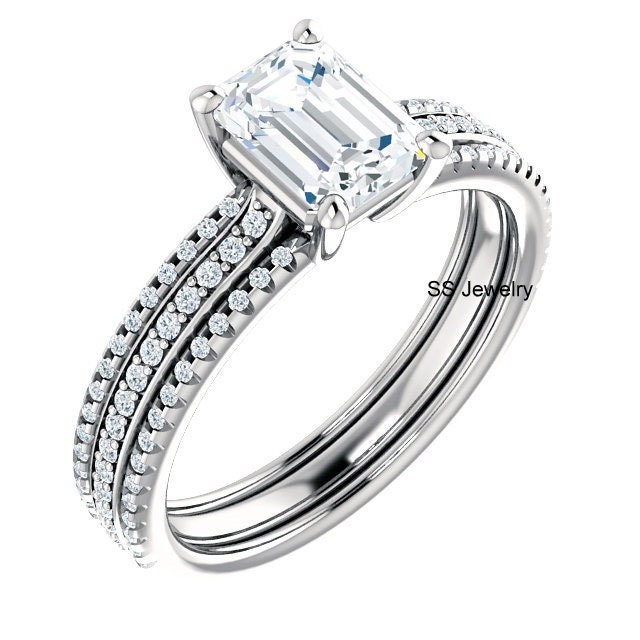 Three Shank Solitaire Ring for Engagement 2 Ct Emerald Cut - Etsy