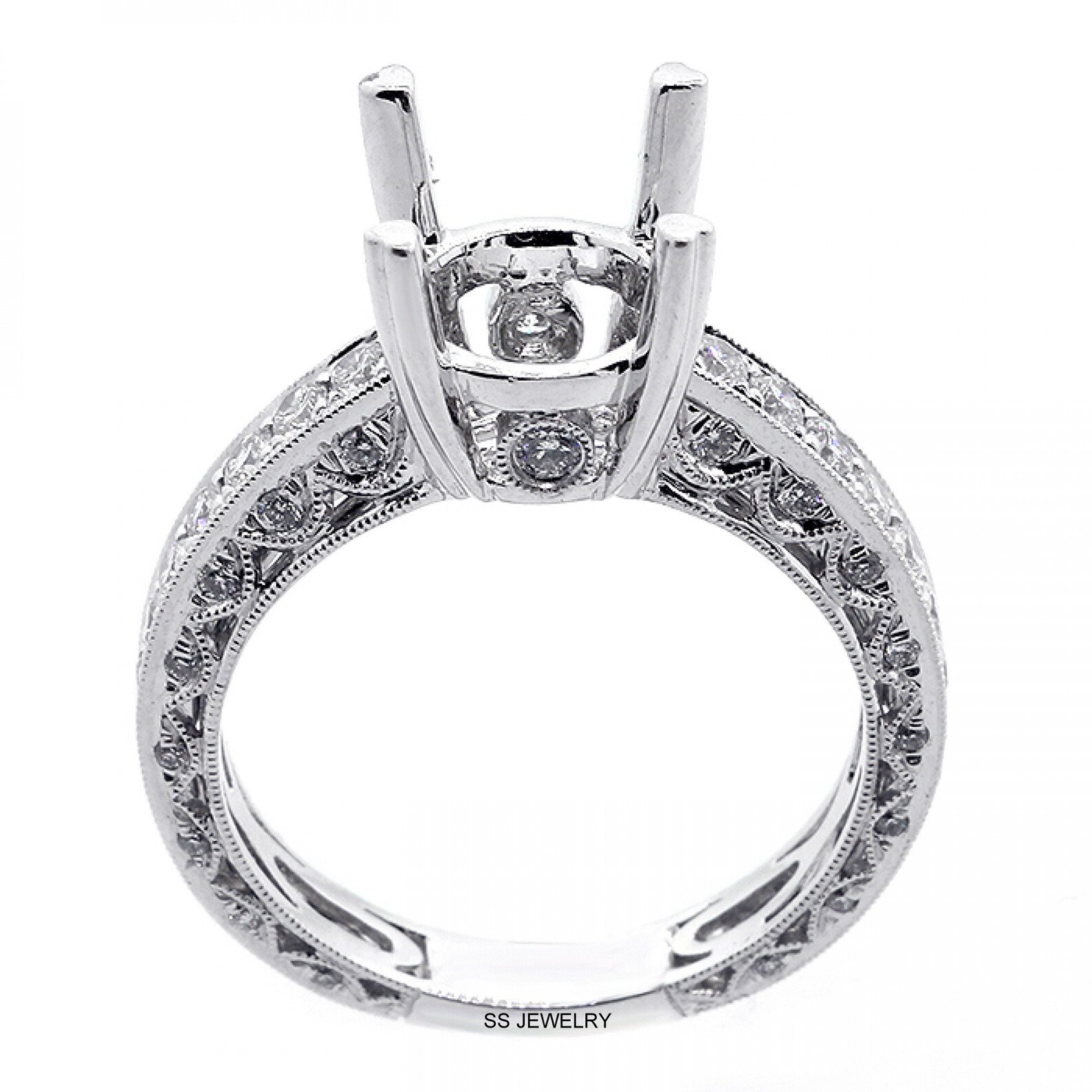 8.00 Mm Round Cut Mount Vintage Solitaire Ring Semi Mount - Etsy