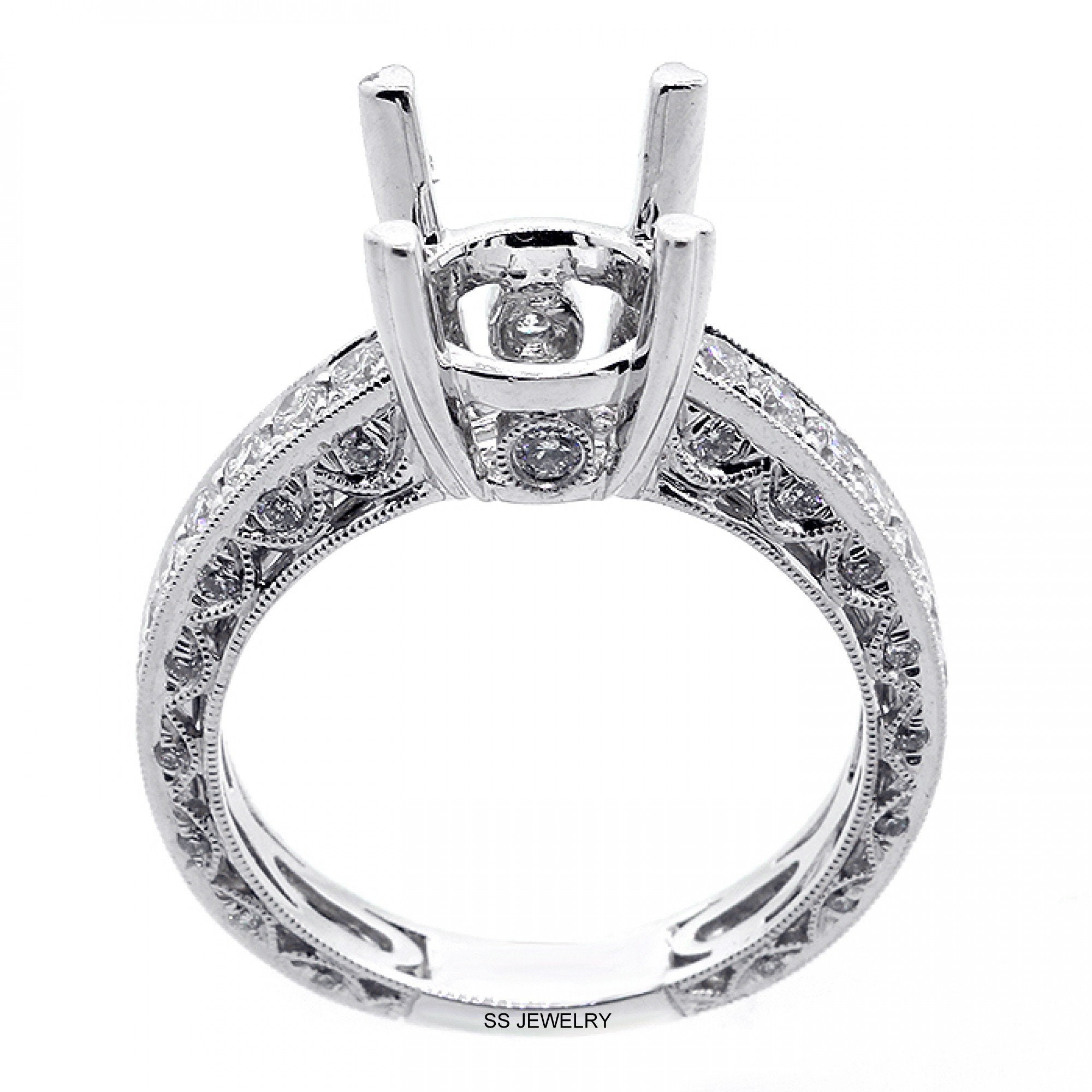 8.00 Mm Round Cut Mount Vintage Solitaire Ring Semi Mount - Etsy