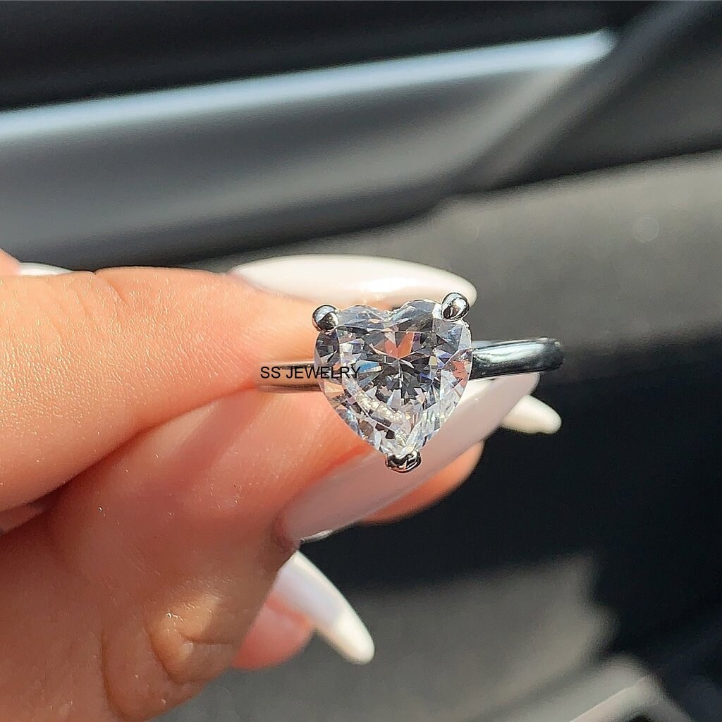 2 Ct Moissanite Wedding Ring Heart Cut Moissanite Solitaire | Etsy
