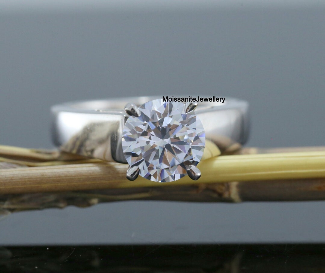 Thick Wide Band Solitaire Prong Set Ring 8.00 MM Round Cut - Etsy