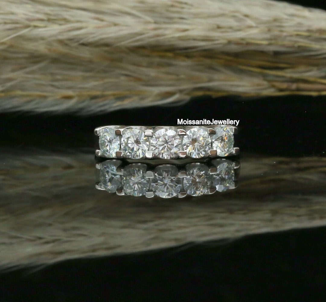 5MM 14k Gold Five Stone U-shaped Wedding Band, 2.50 Tcw Round ...