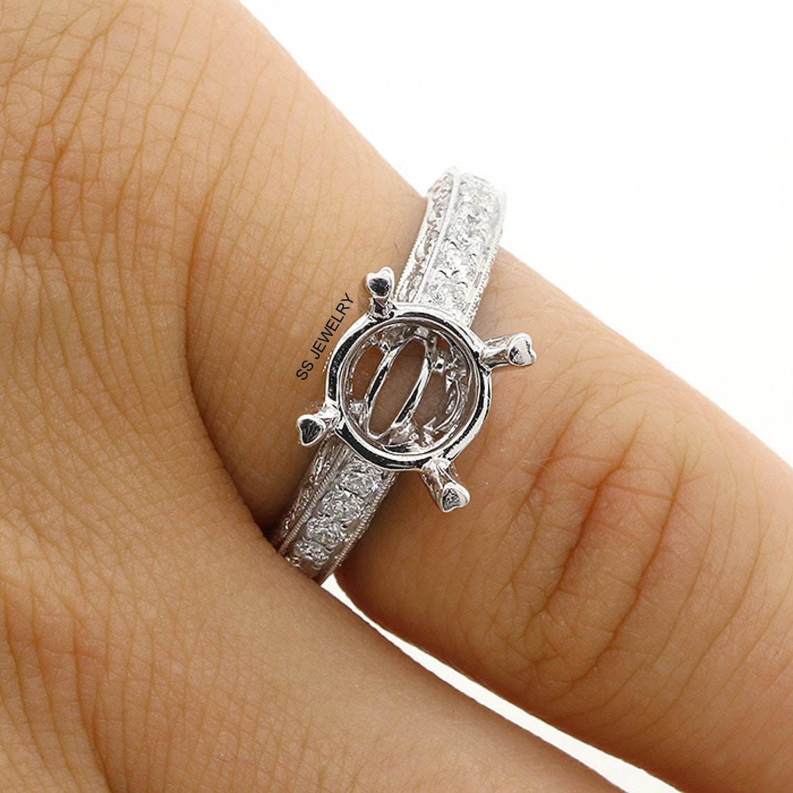 8.00 Mm Round Cut Mount Vintage Solitaire Ring Semi Mount - Etsy