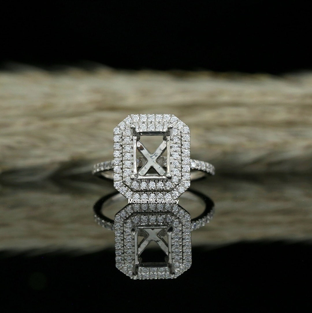 Semi Mount Ring, Double Halo Radiant Lab Grown Diamond Engagement Ring ...