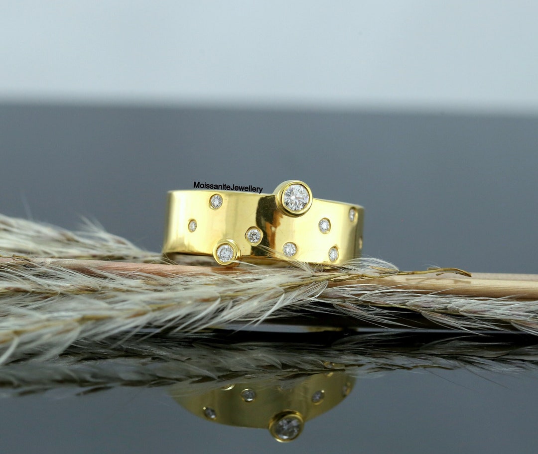 10K-14K-18K Solid Gold Band Flush Setting Diamond Band Wide - Etsy ...