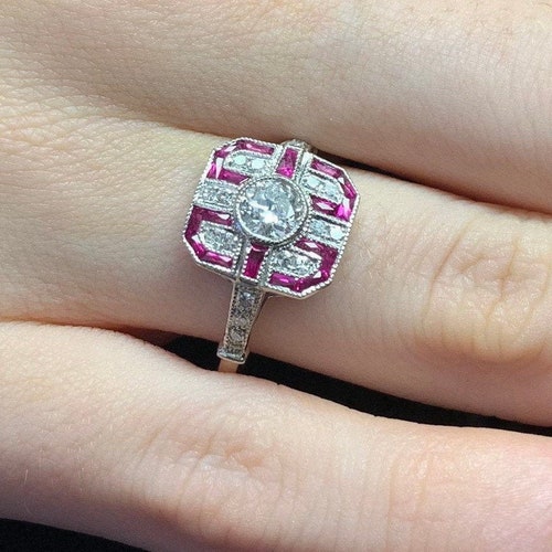 Art Deco Ring Vintage Ruby Ring White Gold Art Deco Ruby Ring - Etsy