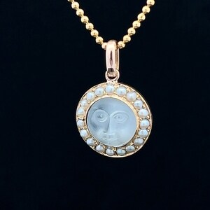Antique Edwardian 'man in the Moon' Moonstone & Pearl 15ct Gold Pendant ...