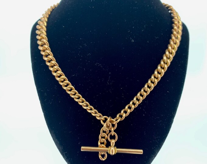 Antique 9ct Rose Gold Graduated Curb Link Double Albert Watch Chain ...