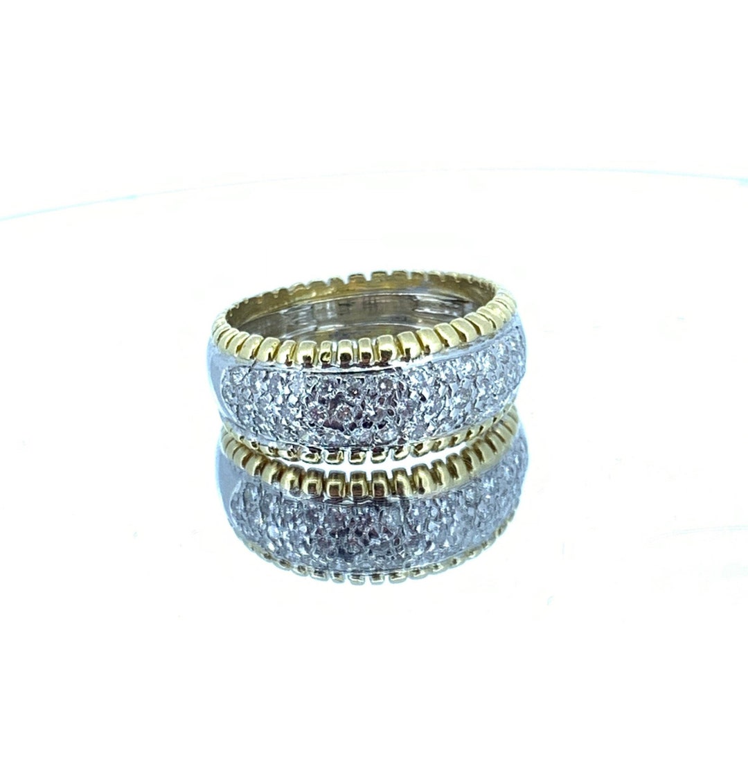 Vintage Wide Band Pave Diamond Ring. 18ct Yellow & White Gold ...