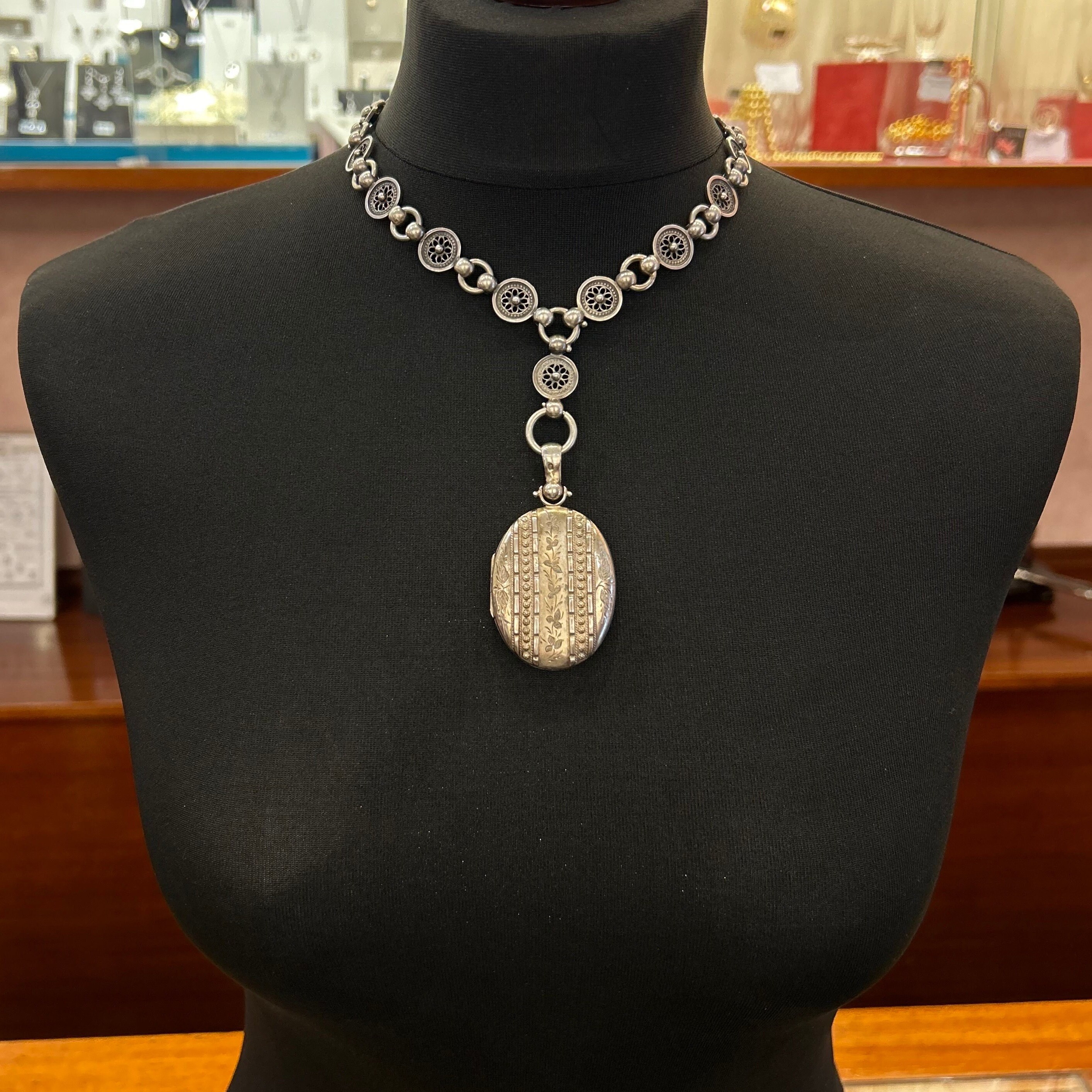 Antique Victorian Silver Locket and Collar Necklace. Hallmarked ...